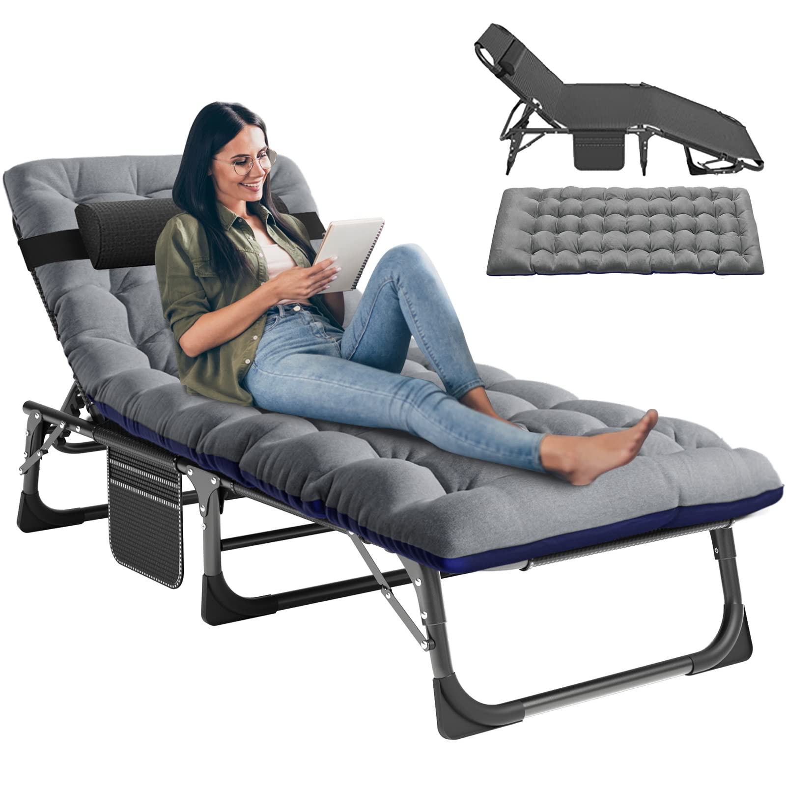 Folding Outside Chaise Lounge Chair with Mattress, 5 Position ...