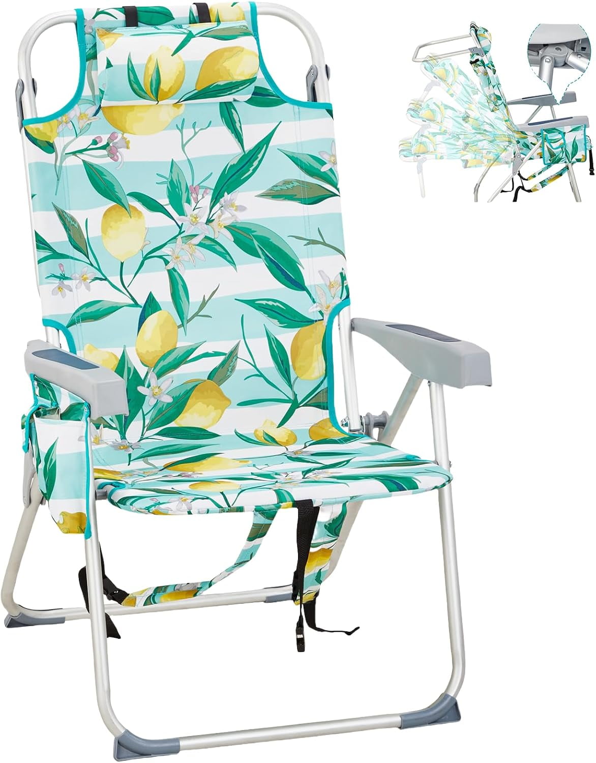 Folding Oversized Backpack Beach Chair – 5-Position Chair with Headrest ...