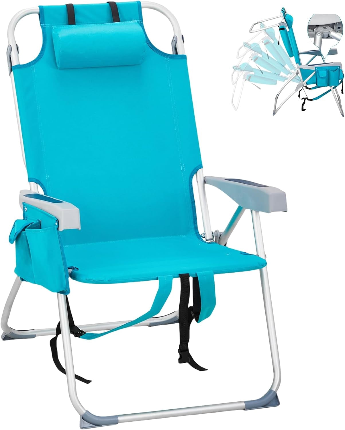 Folding Oversized Backpack Beach Chair – 5-Position Chair with Headrest ...