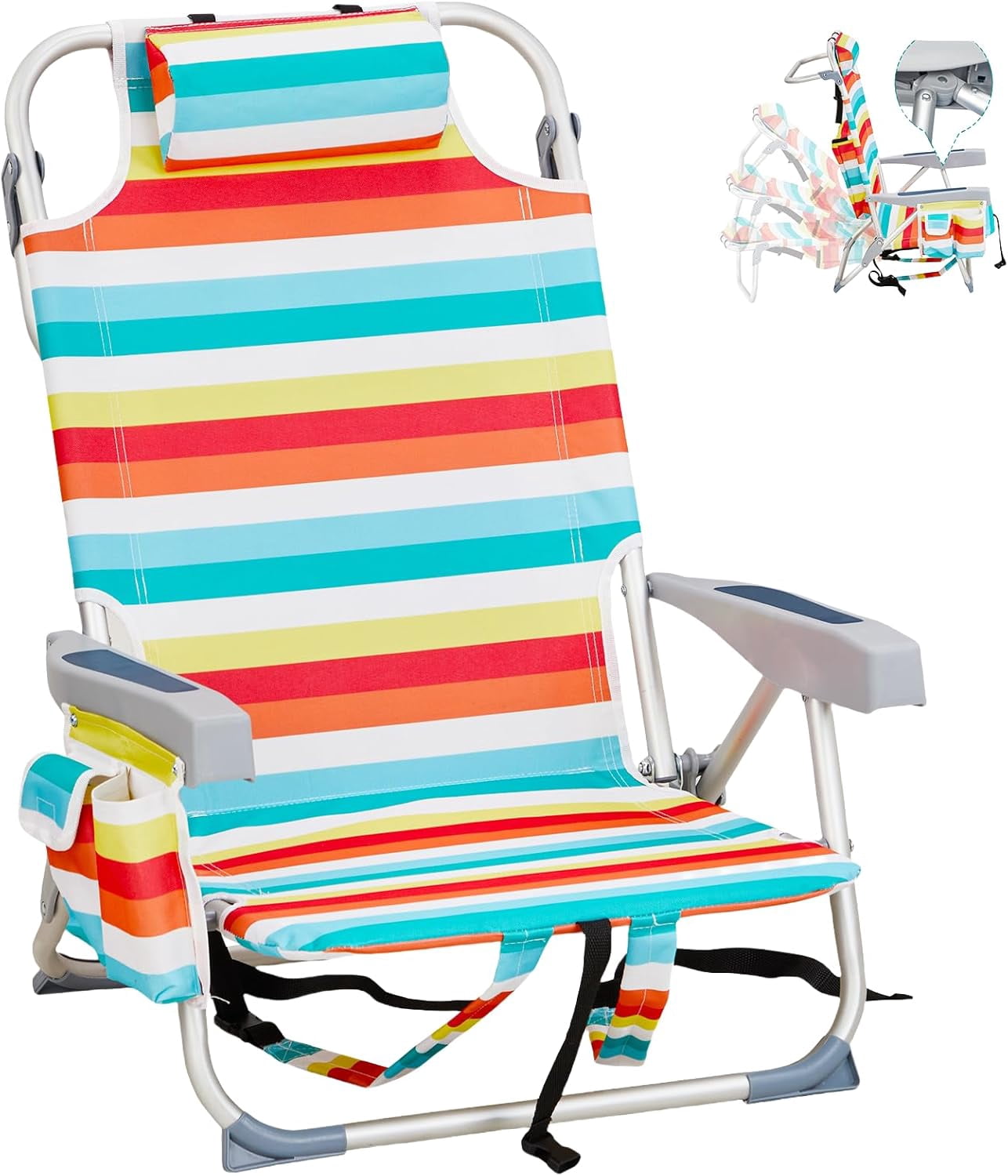 Folding Oversized Backpack Beach Chair – 5-Position Chair with Headrest ...