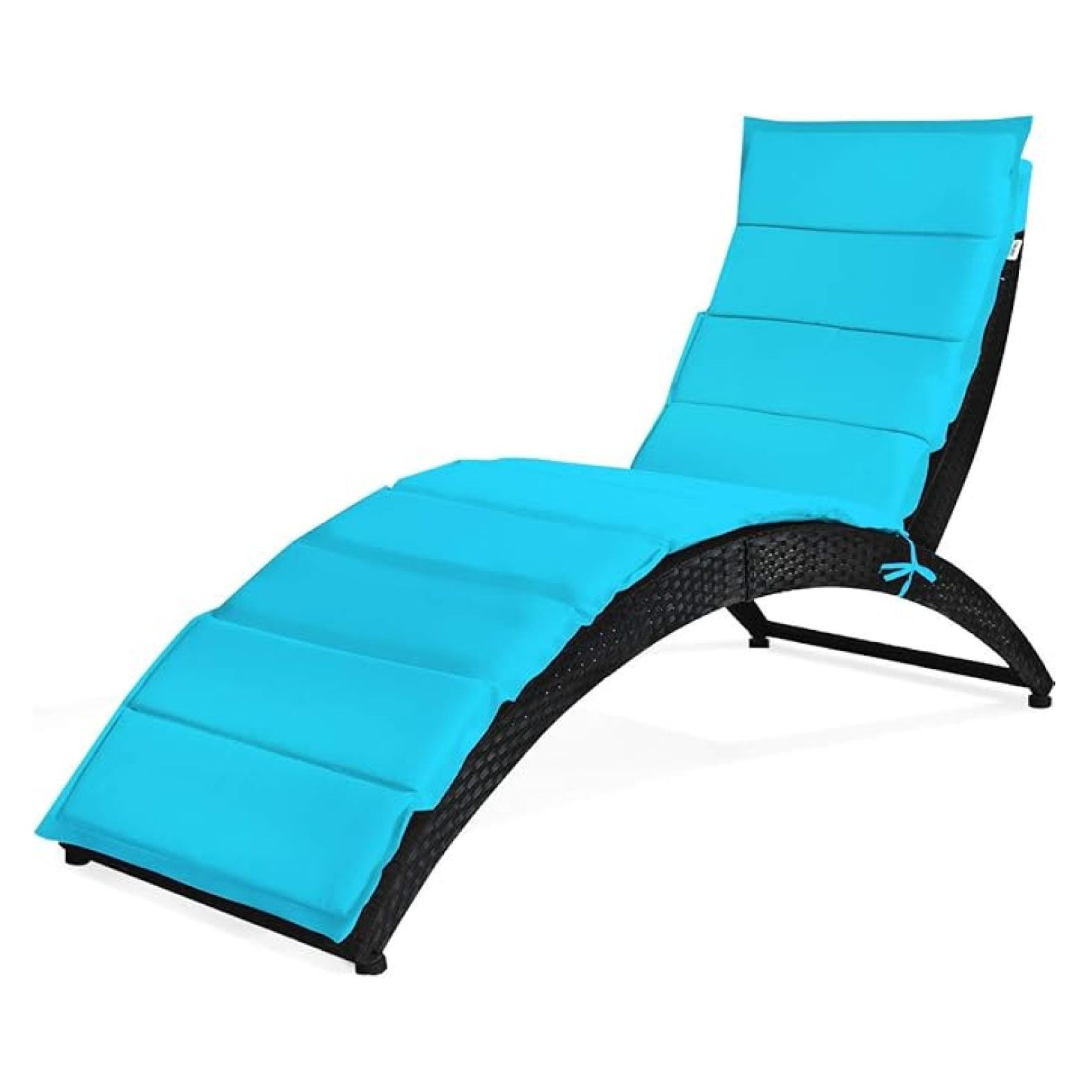 Folding Patio Lounge Chair - Portable Wicker Pool Lounger w/Removable ...