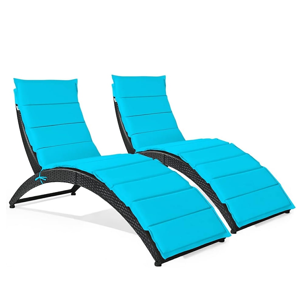 Folding Patio Lounge Chair - Sunbathing Lounge with Metal Frame, Portable Wicker Chaise, All ...