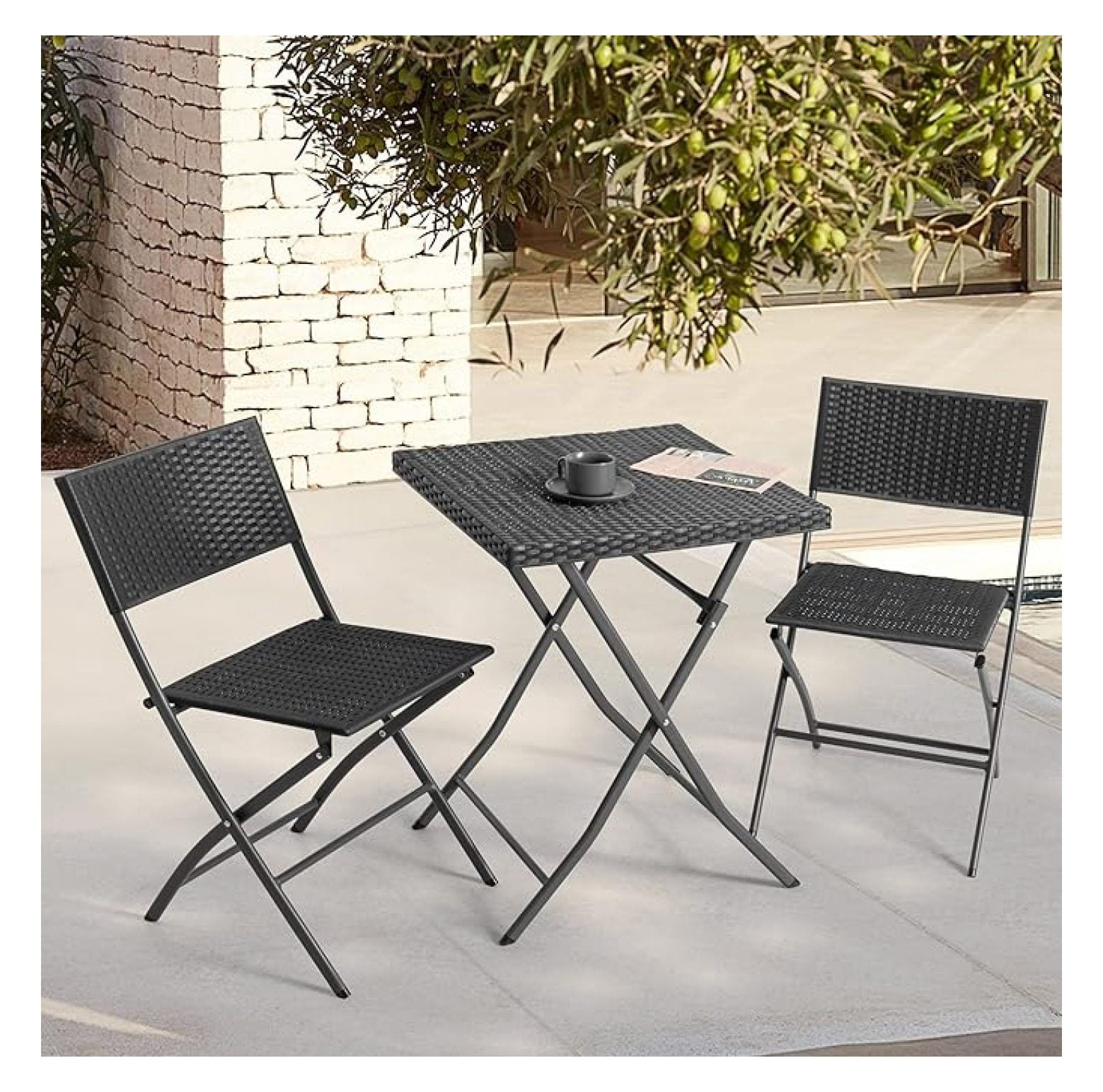 Folding Patio Set for 2, Outdoor Bistro Furniture - Weather Resistant ...