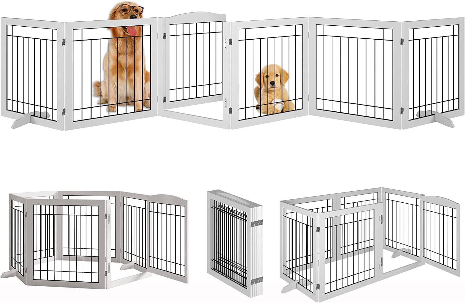 Folding Pet Gate 144" Wide, 30" Tall No-Assembly Wooden Dog Gate with ...