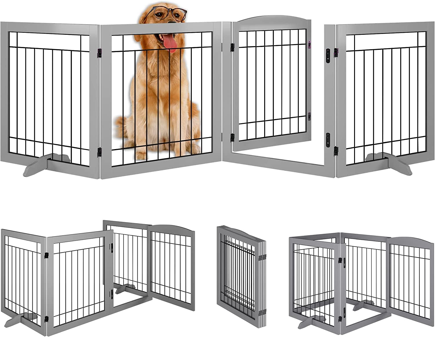 Folding Pet Gate 96" Wide, 30" Tall No-Assembly Wooden Dog Gate with ...