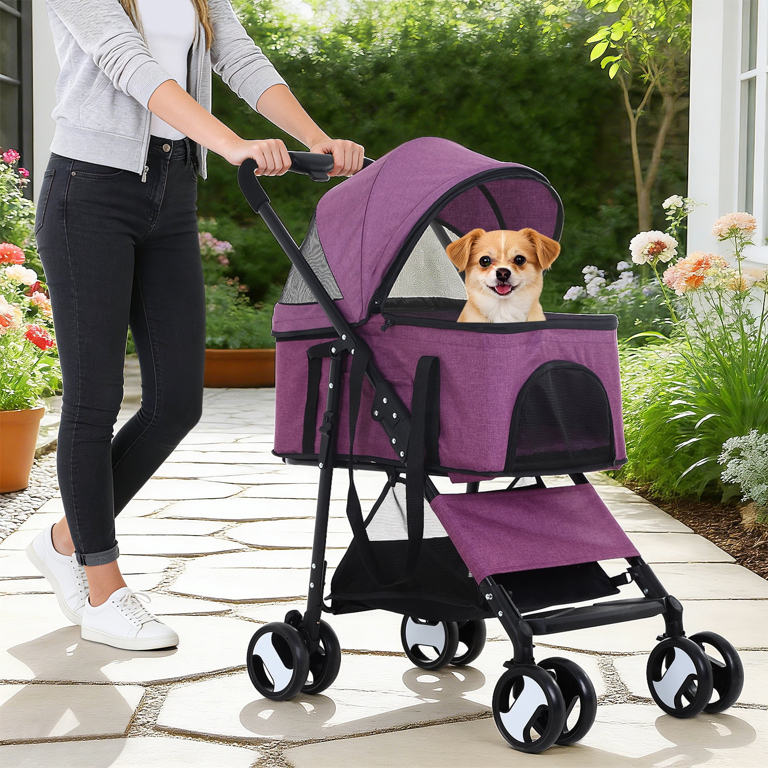 3-in-1 Waterproof Folding Pet Stroller with Detachable Carrier and ...