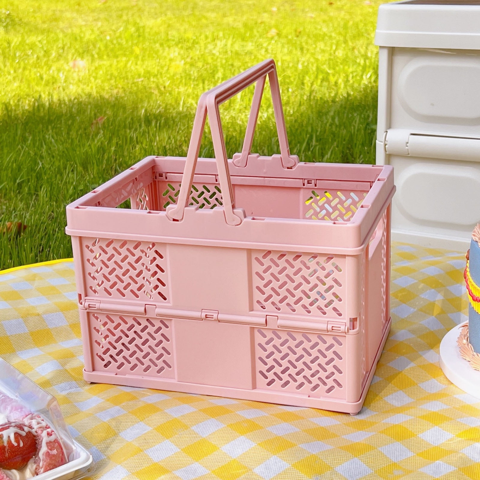 Folding Picnic Basket Stackable Storage Box Plastic Grocery Shopping ...