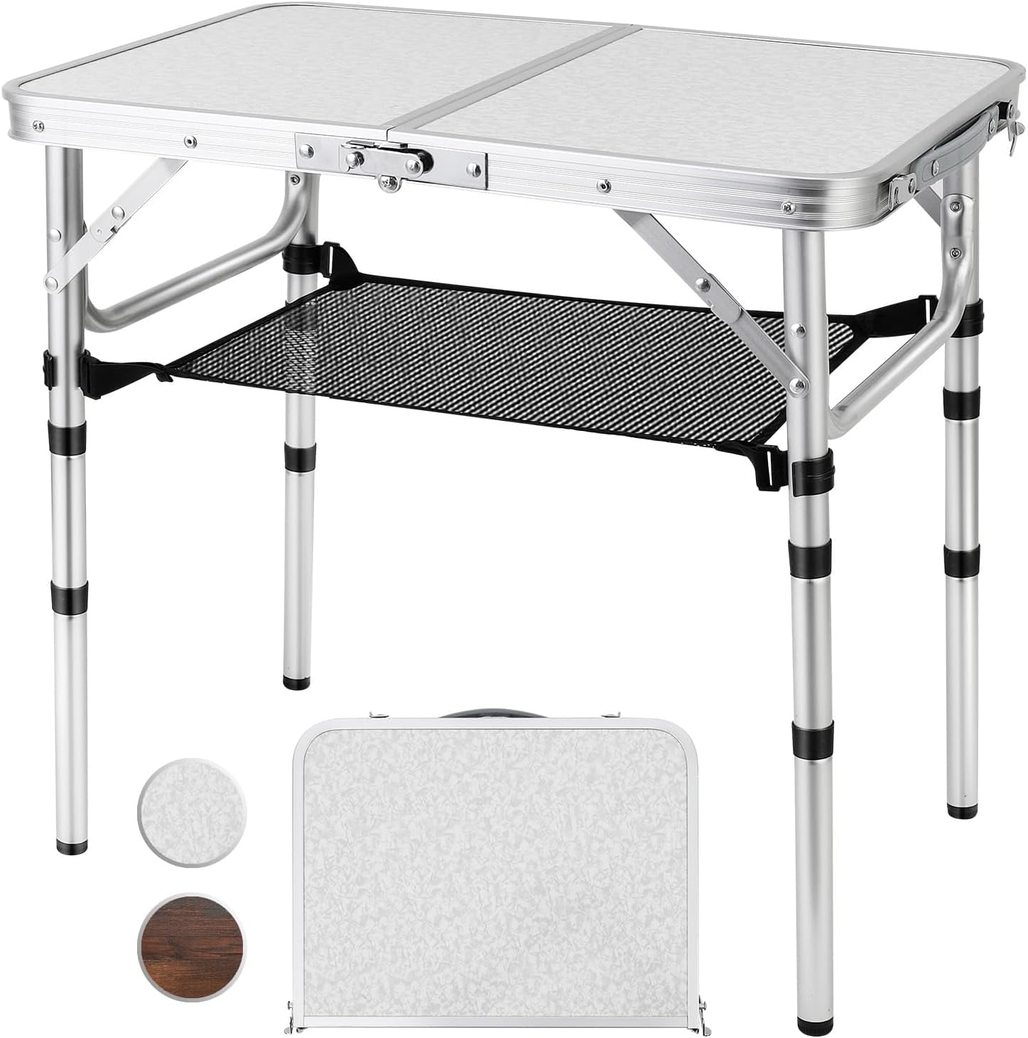 Folding Picnic Table,3 Adjustable Height Camping Table with Mesh Layer ...