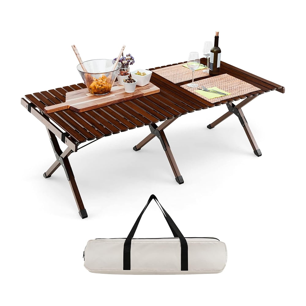 Folding Picnic Table, 4ft Roll Up Portable Camping Table for 4-6 People ...