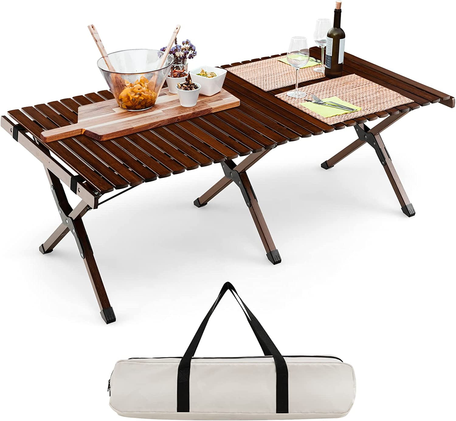 Folding Picnic Table, Portable 4ft Roll Up Camping Table with Storage ...