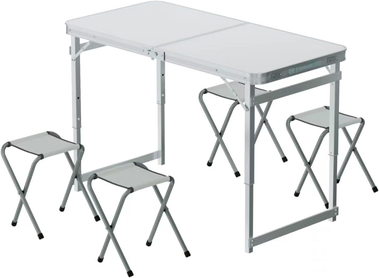 Folding Picnic Table with Umbrella Hole 4 Stools, Aluminum Table Oxford ...