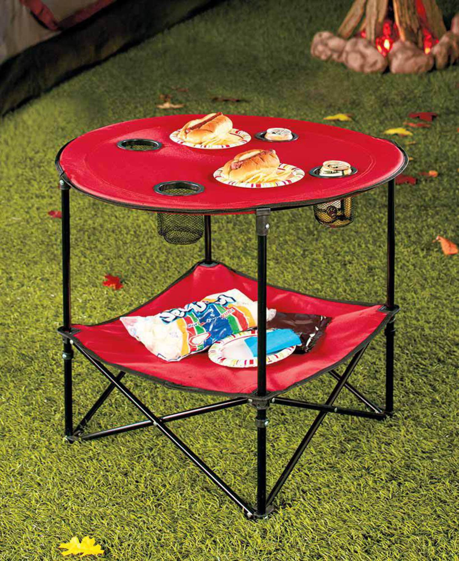 Folding Picnic Table with Shelf Portable Drink Holders Storage Sports ...