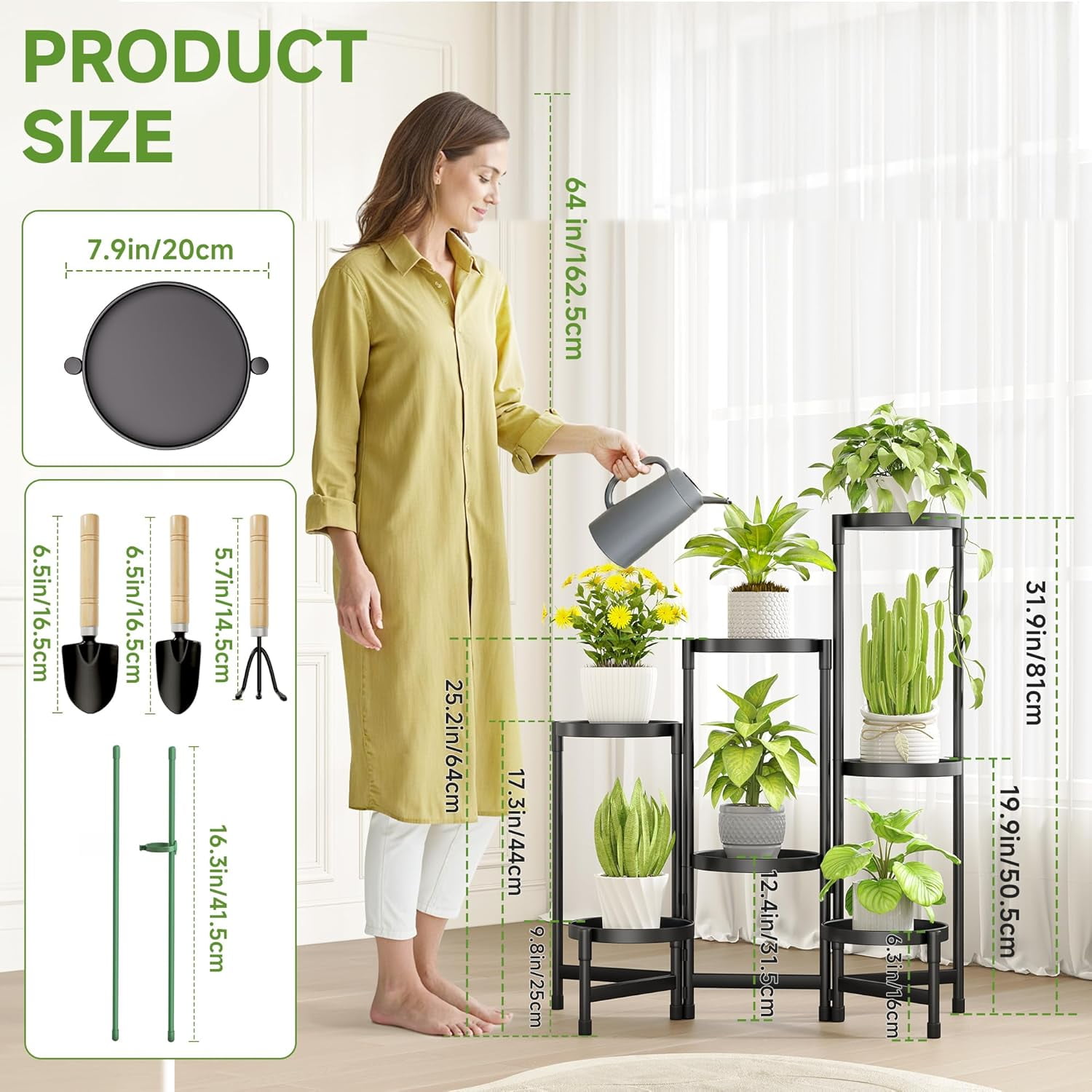 Folding Plant Stand Indoor Outdoor with Metal Tray, 7 Tiered Corner ...