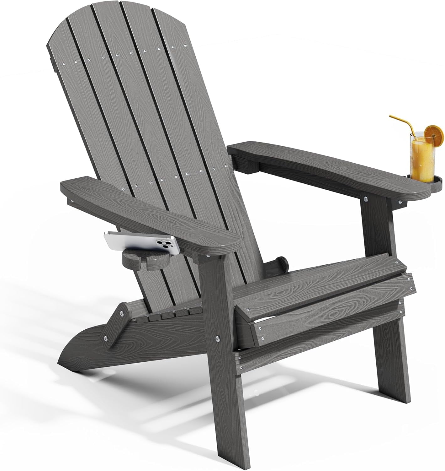 Folding Plastic Adirondack Chair with Cup Holder, Modern Outdoor Chair ...
