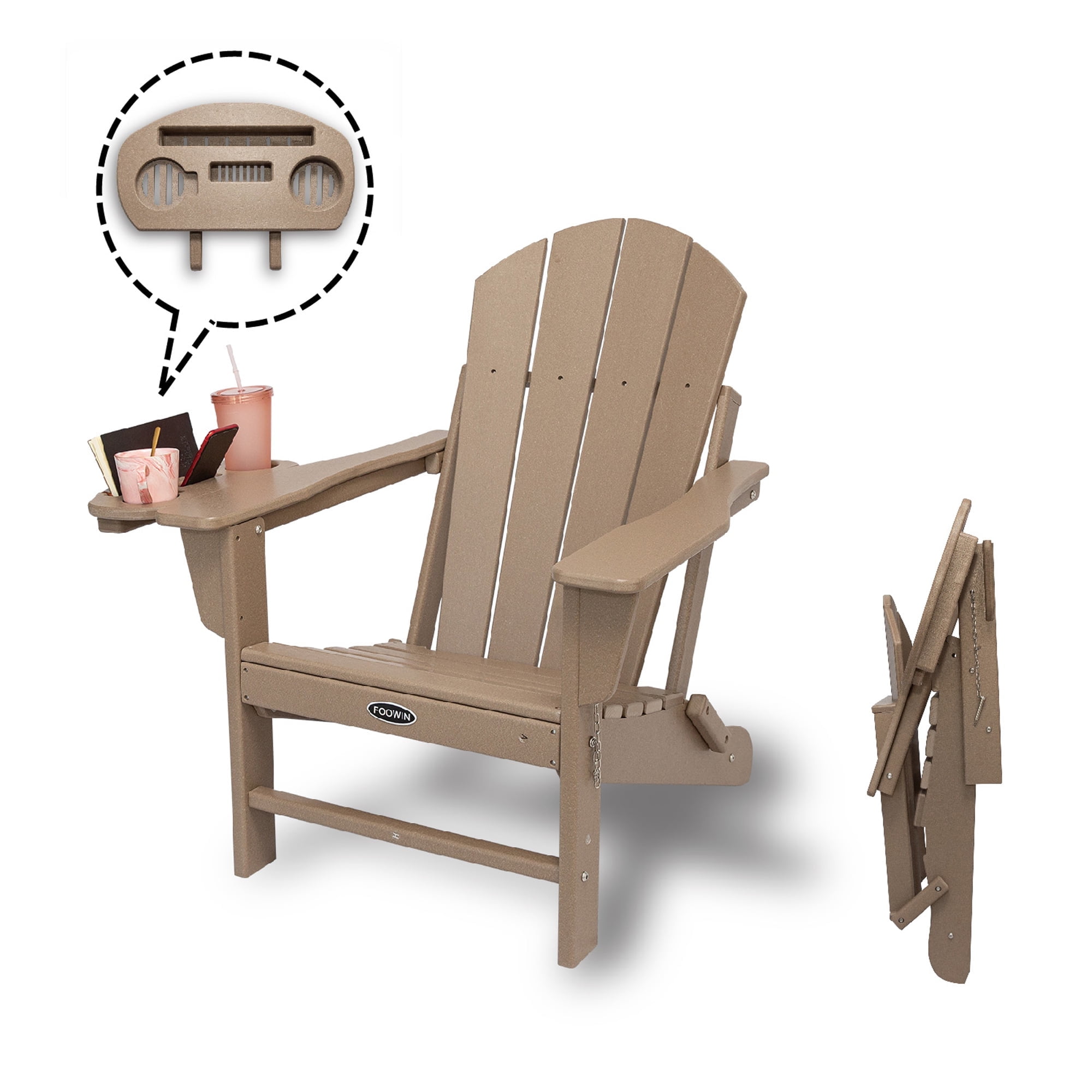 Folding HDPE Adirondack Chair with 4 in 1 Cup Holder Tray Plastic ...
