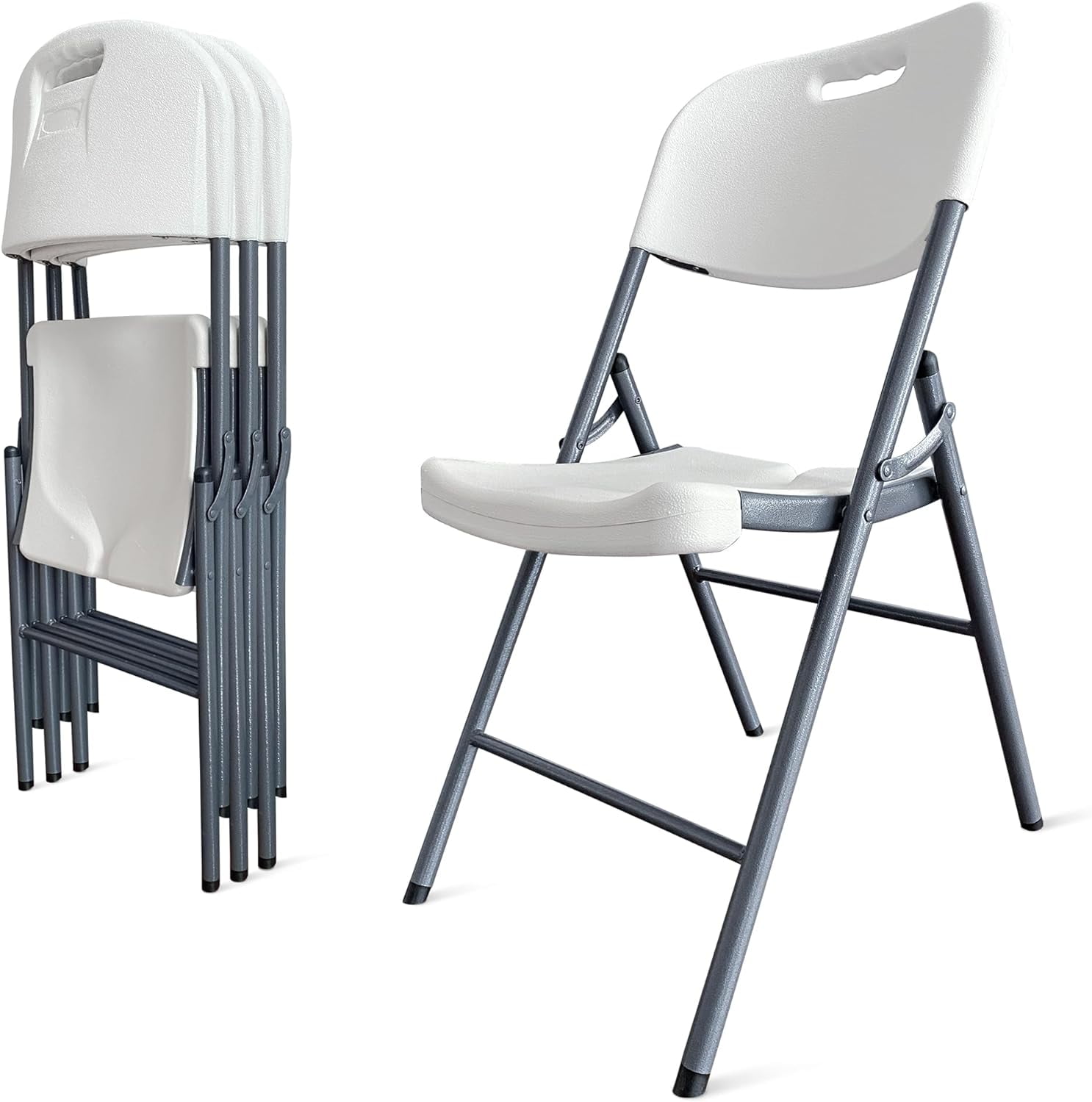 Folding Plastic Chair 4 Pack,Indoor Outdoor, Steel Frame, Heavy Duty ...