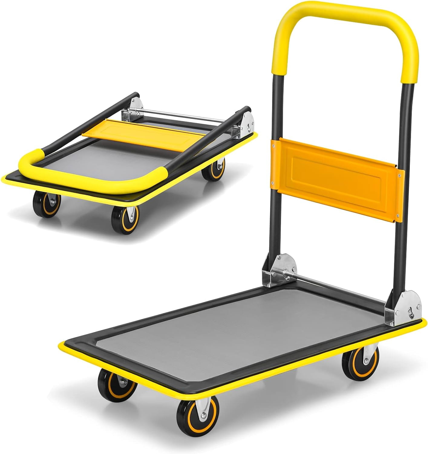 Folding Platform Truck, Foldable Push Cart Dolly with 360 Degree Swivel ...