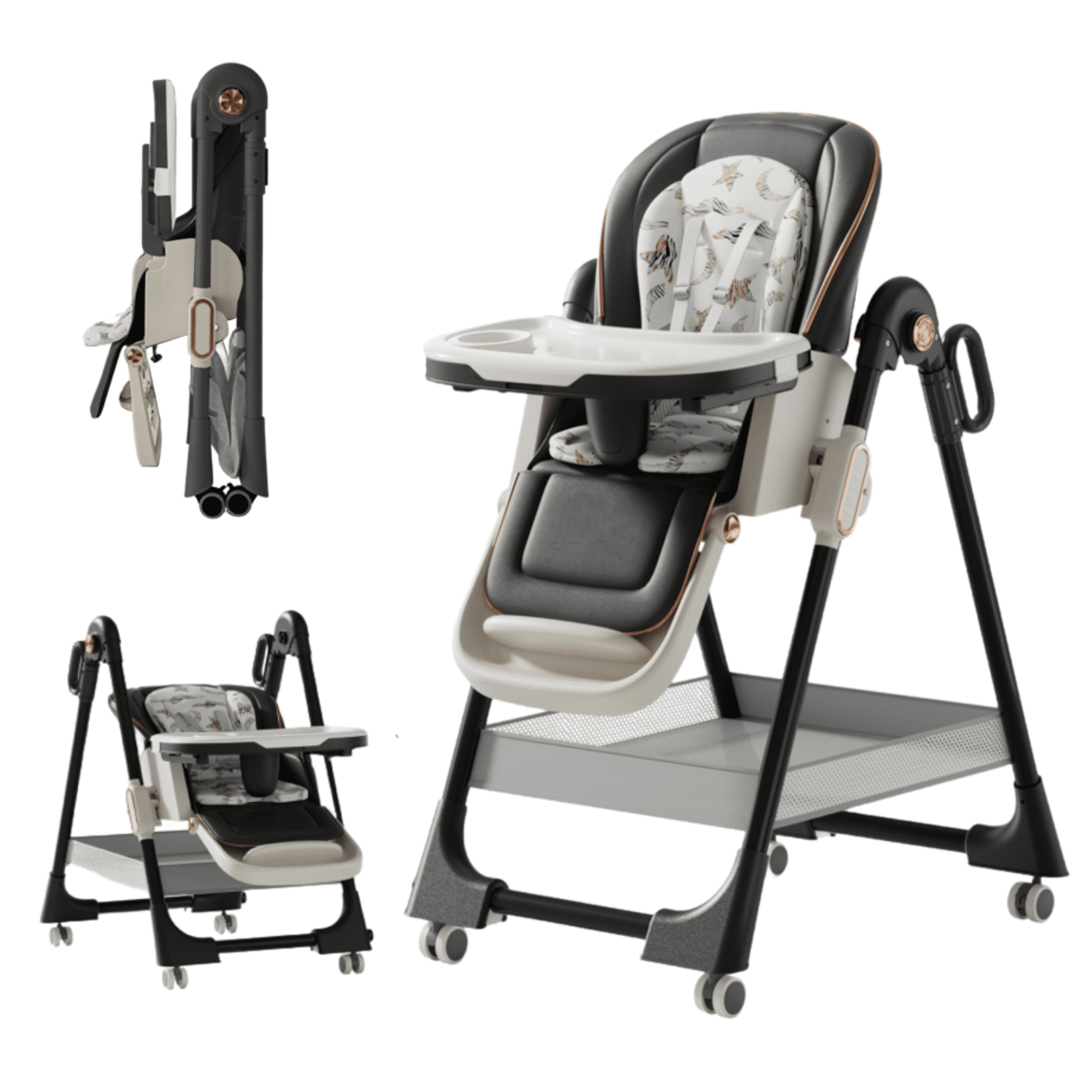 Folding Portable Baby High Chair Clearance with 5-Point PU Safety ...