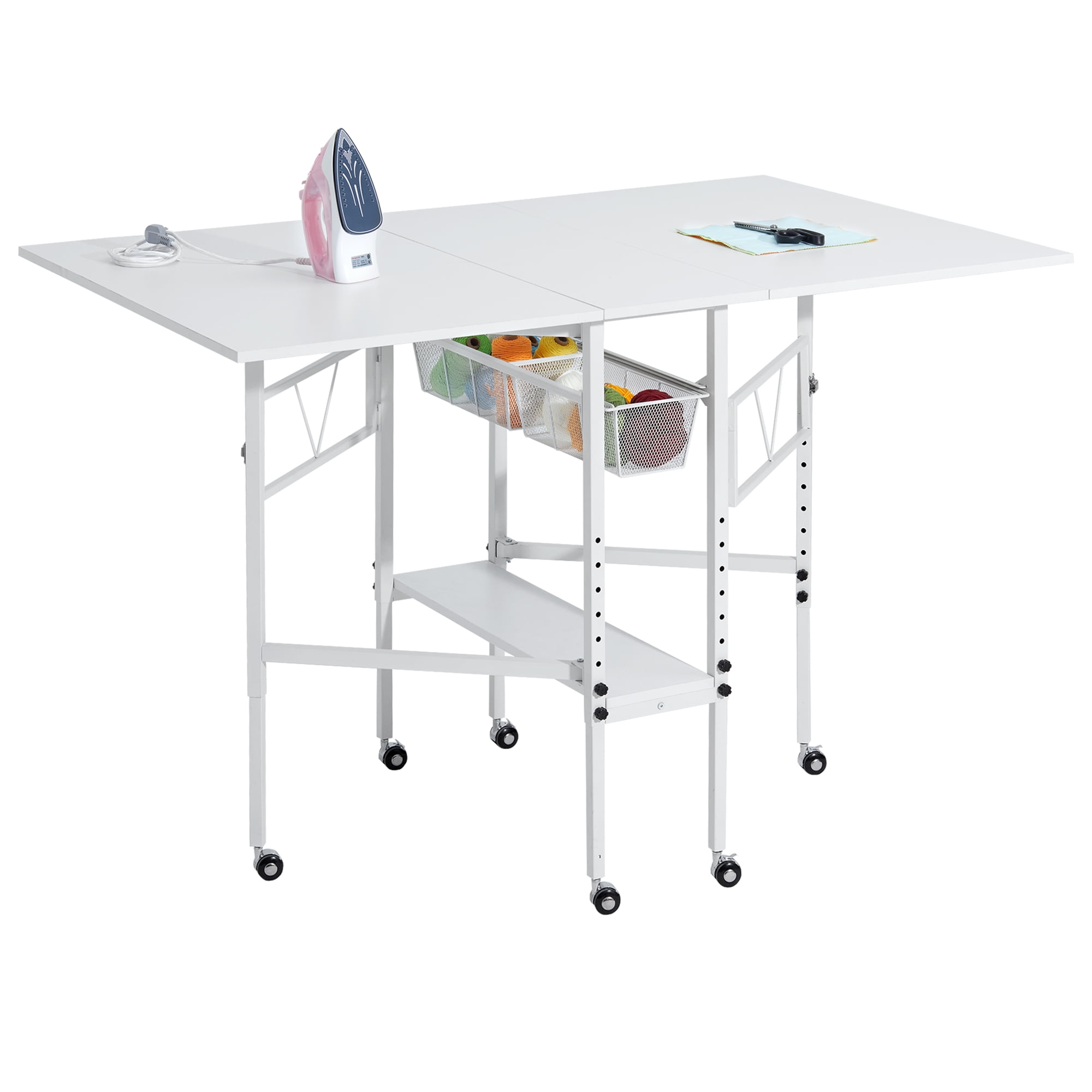 Folding Portable Craft Cutting Table Workstation with Storage Shelves ...