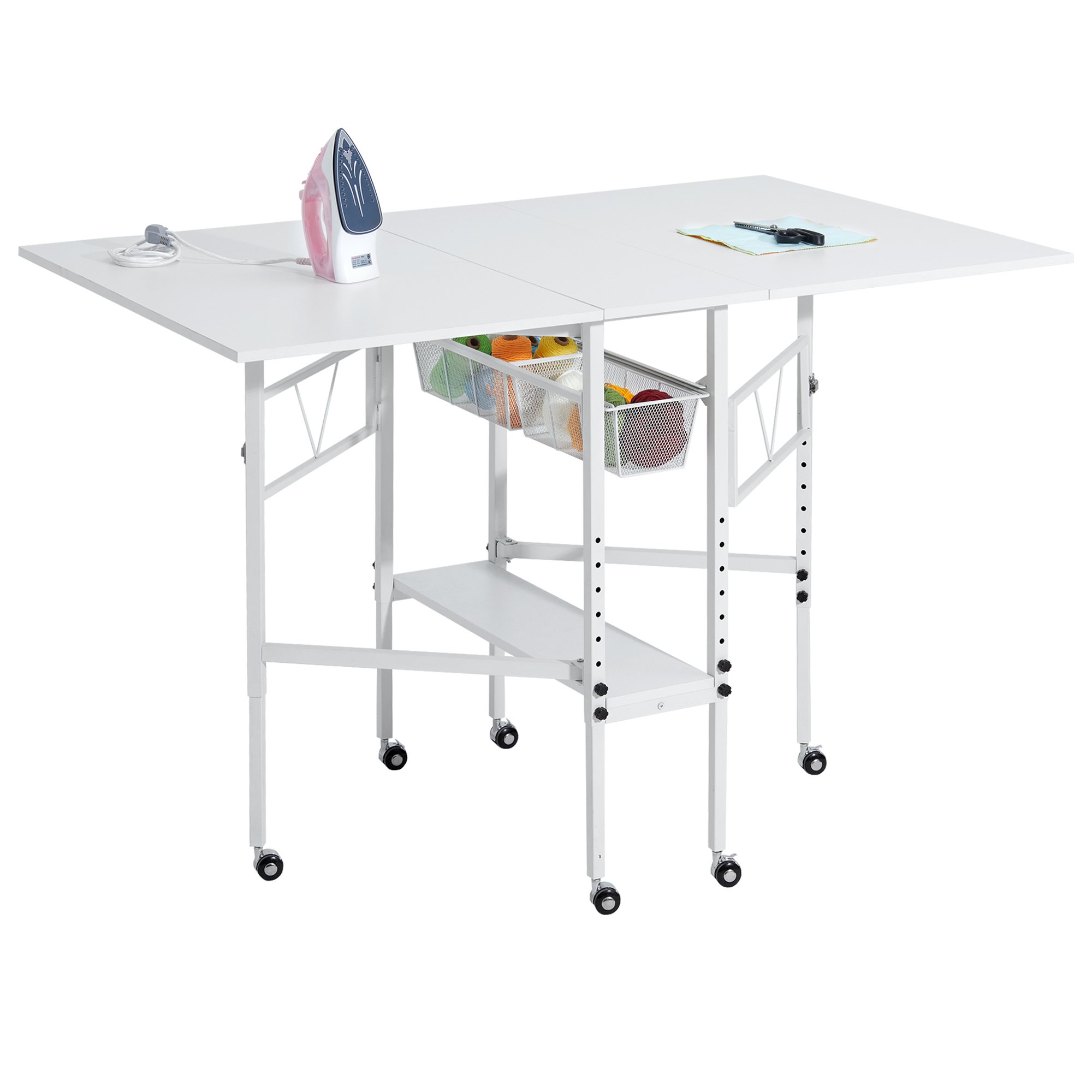 Costway White Folding Sewing Craft Table with Storage, Solid Wood ...