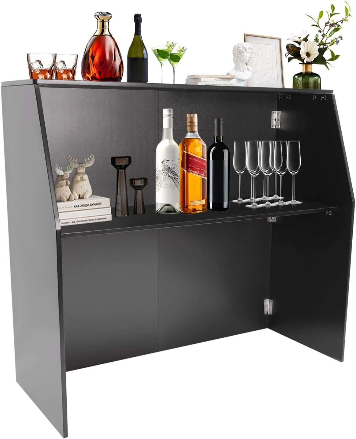 Folding Portable Event Bar, Black Aluminum Edge Foldable Bartender ...