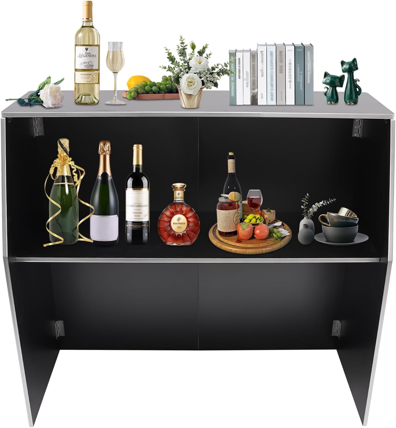 Folding Portable Event Bar with Top&Middle Shelves, Mobile Laminate ...