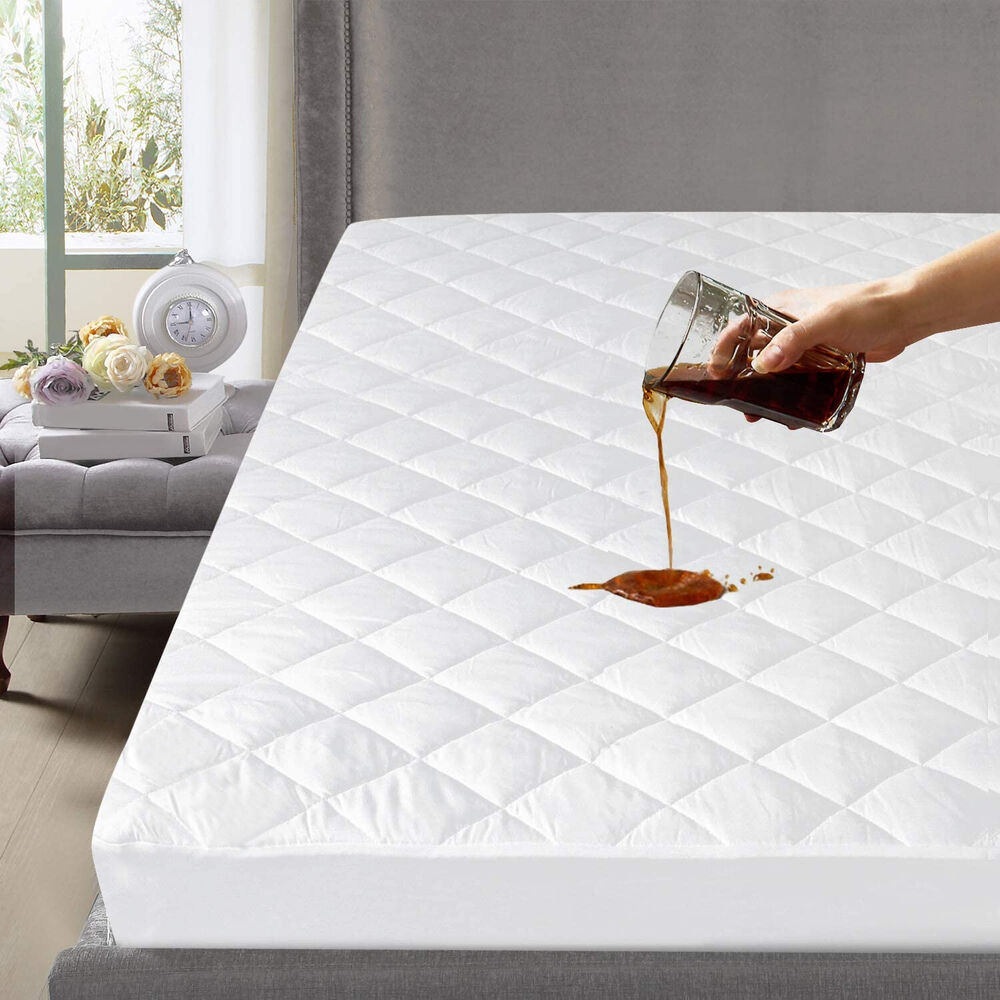 Mattress Protector Waterproof Quilted Fitted Mattress Cover Deep Pocket ...
