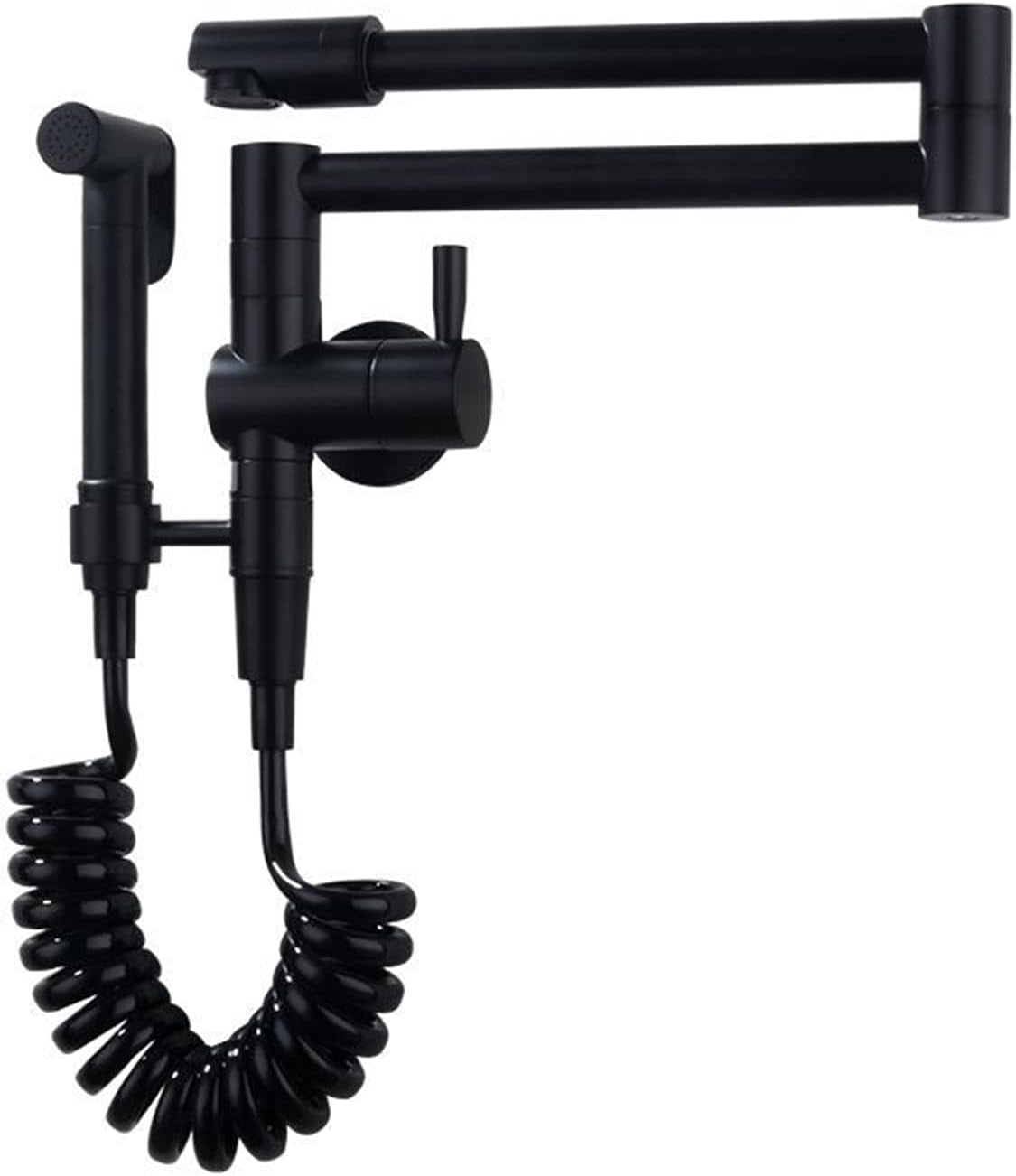 Folding Pot Filler Kitchen Faucet with Sprayer, Wall Mounted Single ...