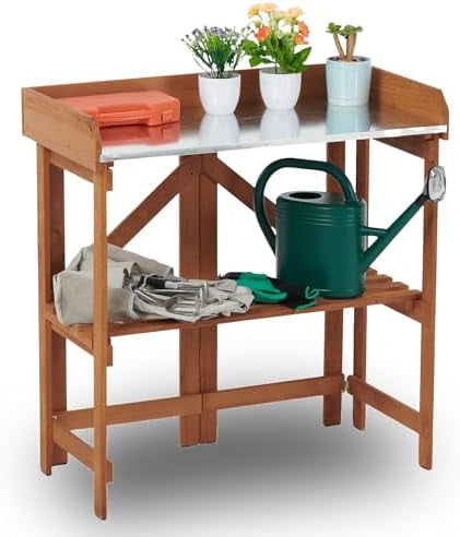 Folding Potting Bench Table, All-Weather Garden Table Work Station ...