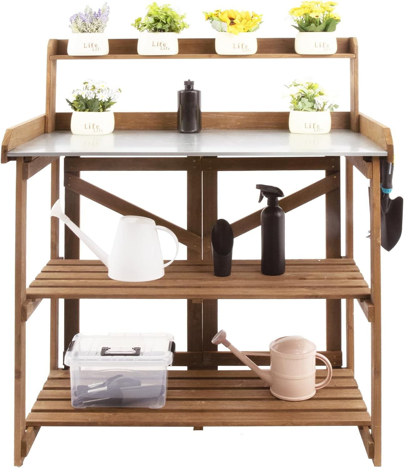 Folding Potting Bench Table,Outdoor Potting Bench Garden Wooden Potting ...