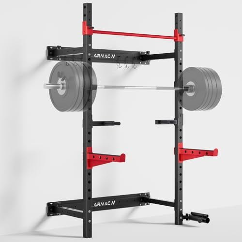 Folding Power Rack, Wall Mounted Squat Rack with Pull Up Bar, 980 ...