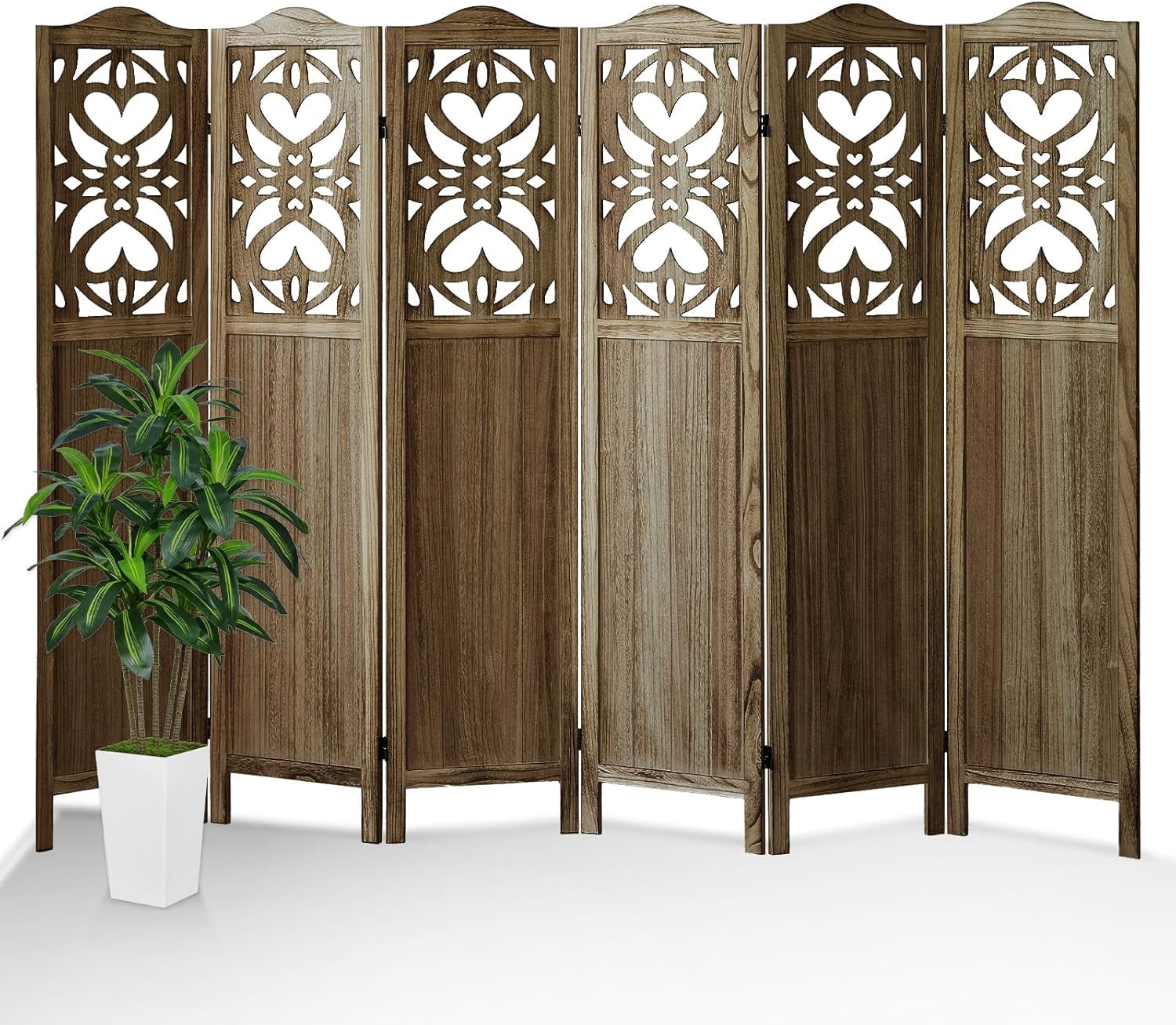 Folding Privacy Screen with Carved Design, Portable Wooden Room Divider ...