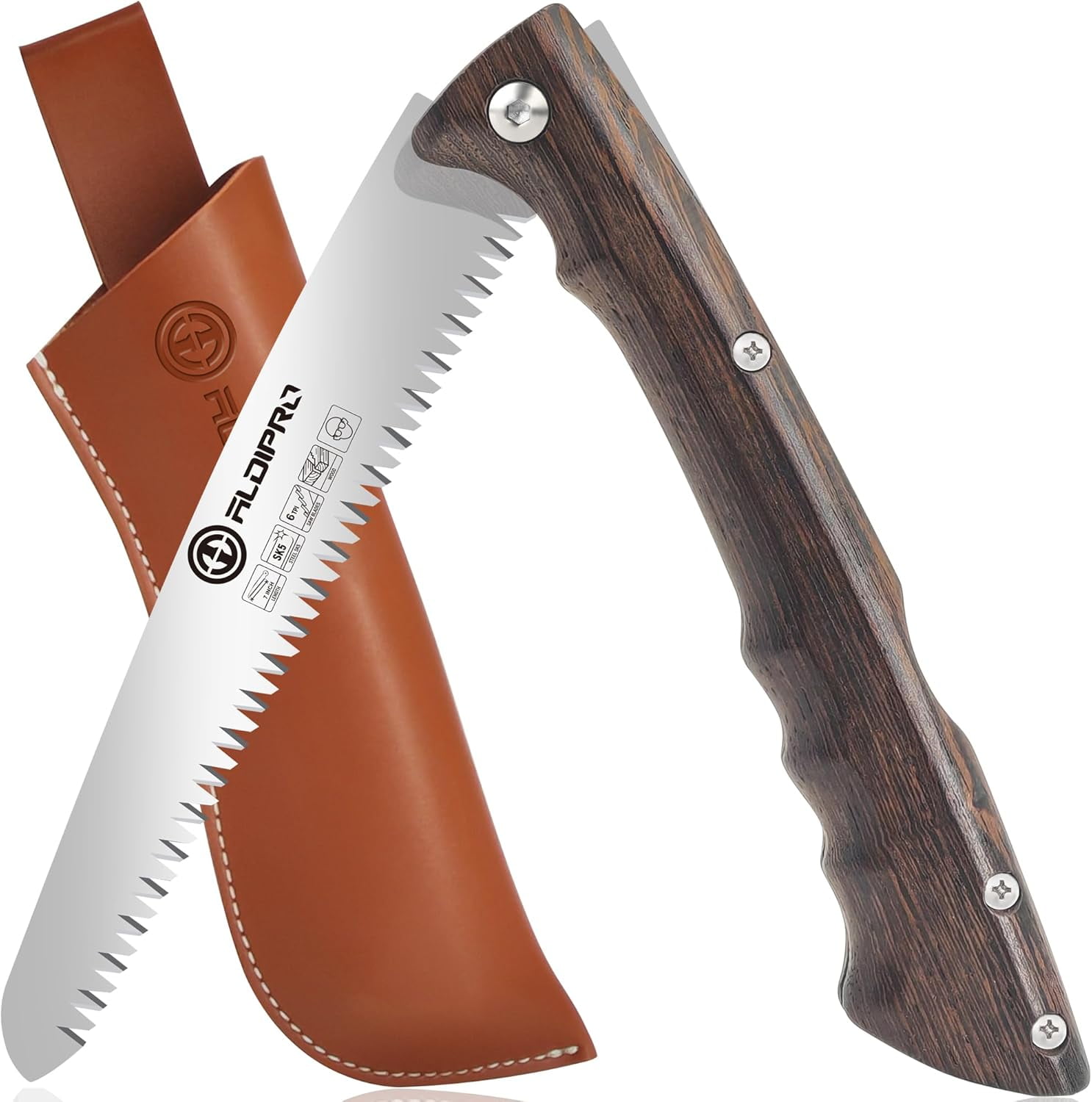 Folding Pruning Saw 7 Inch with Leather Sheath and Wenge Wooden Handle ...