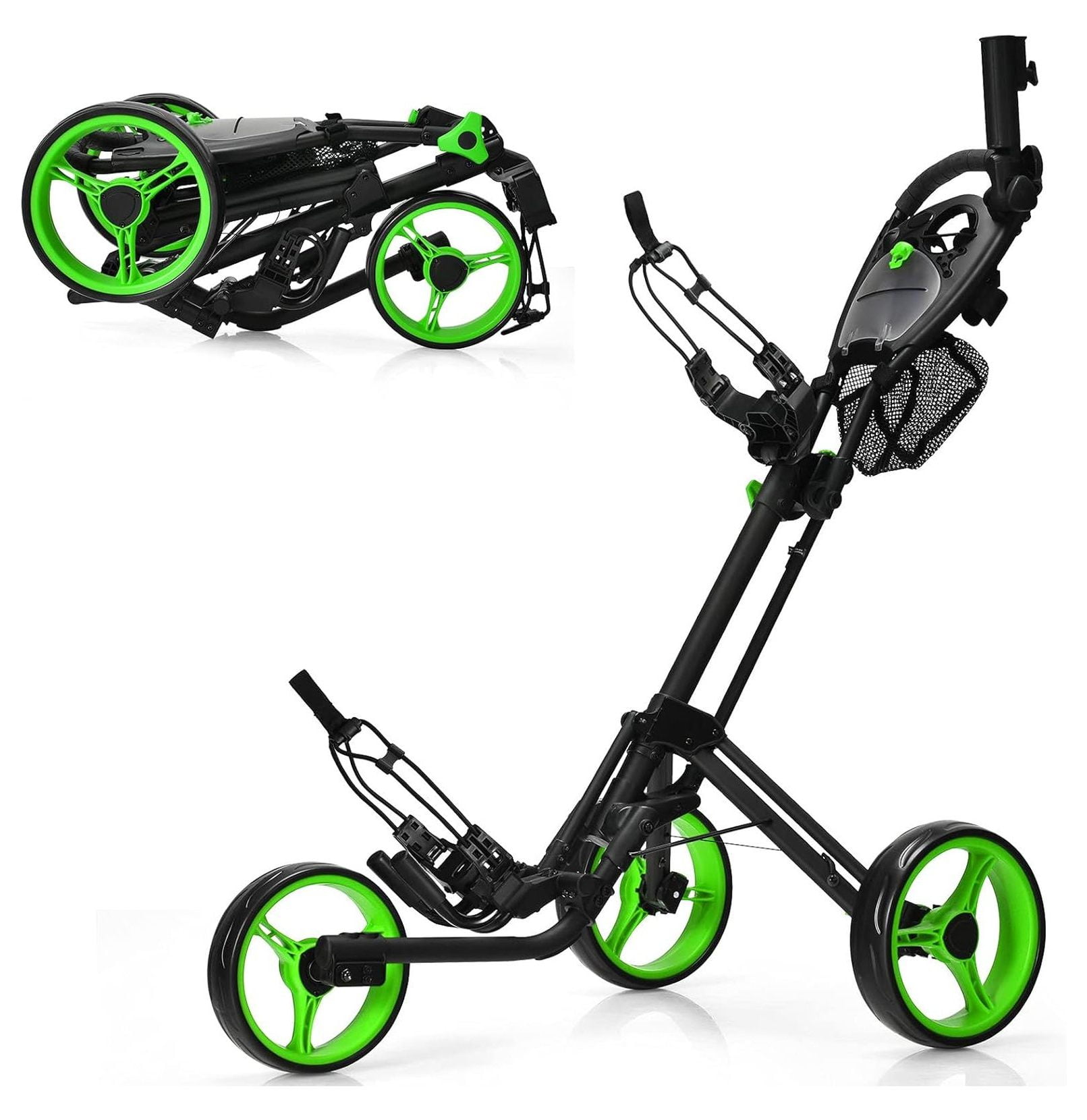 Folding Push Cart, 3 Wheel Height Adjustable Lightweight Trolley W ...