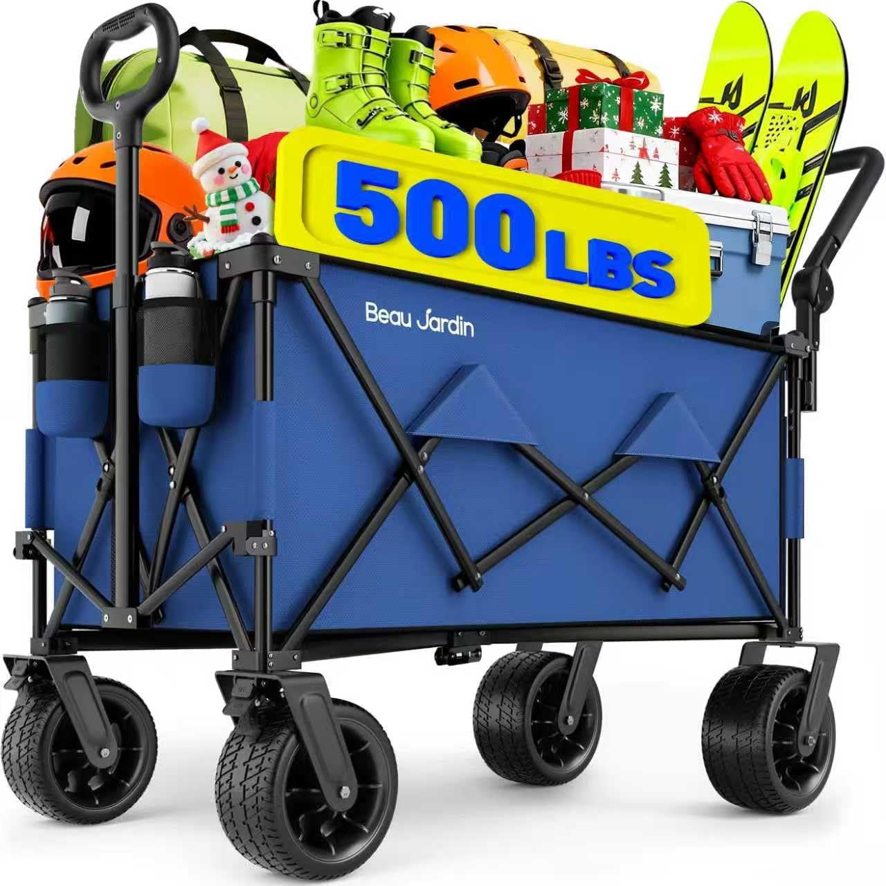 Folding Push & Pull Beach Wagon 500 lbs Collapsible Foldable Wagons ...