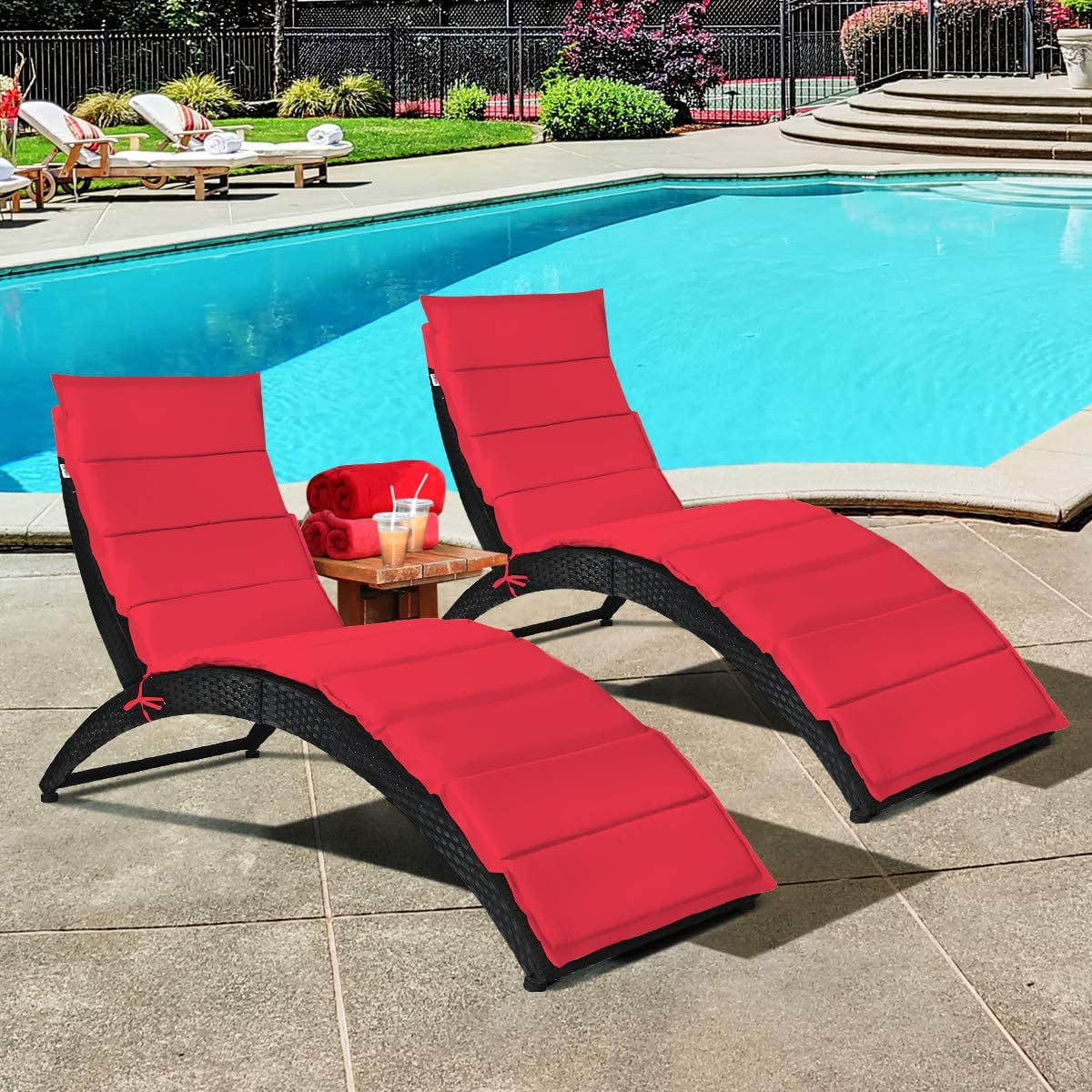 Folding Rattan Lounge Chair Outdoor, Patio Wicker Chaise Lounge with ...
