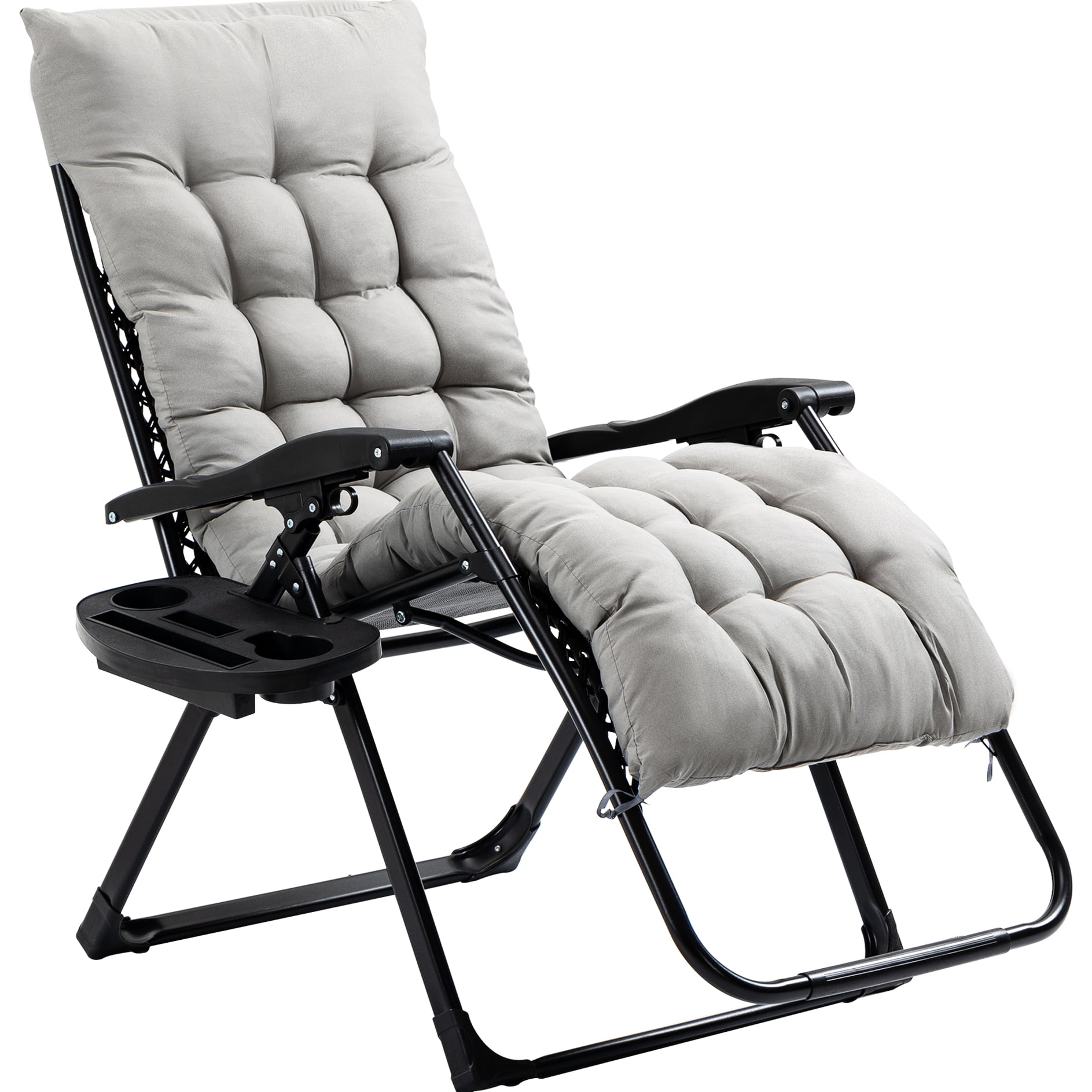Folding Recliner, Gray, With Side Tray And Breathable Back, 264lbs ...