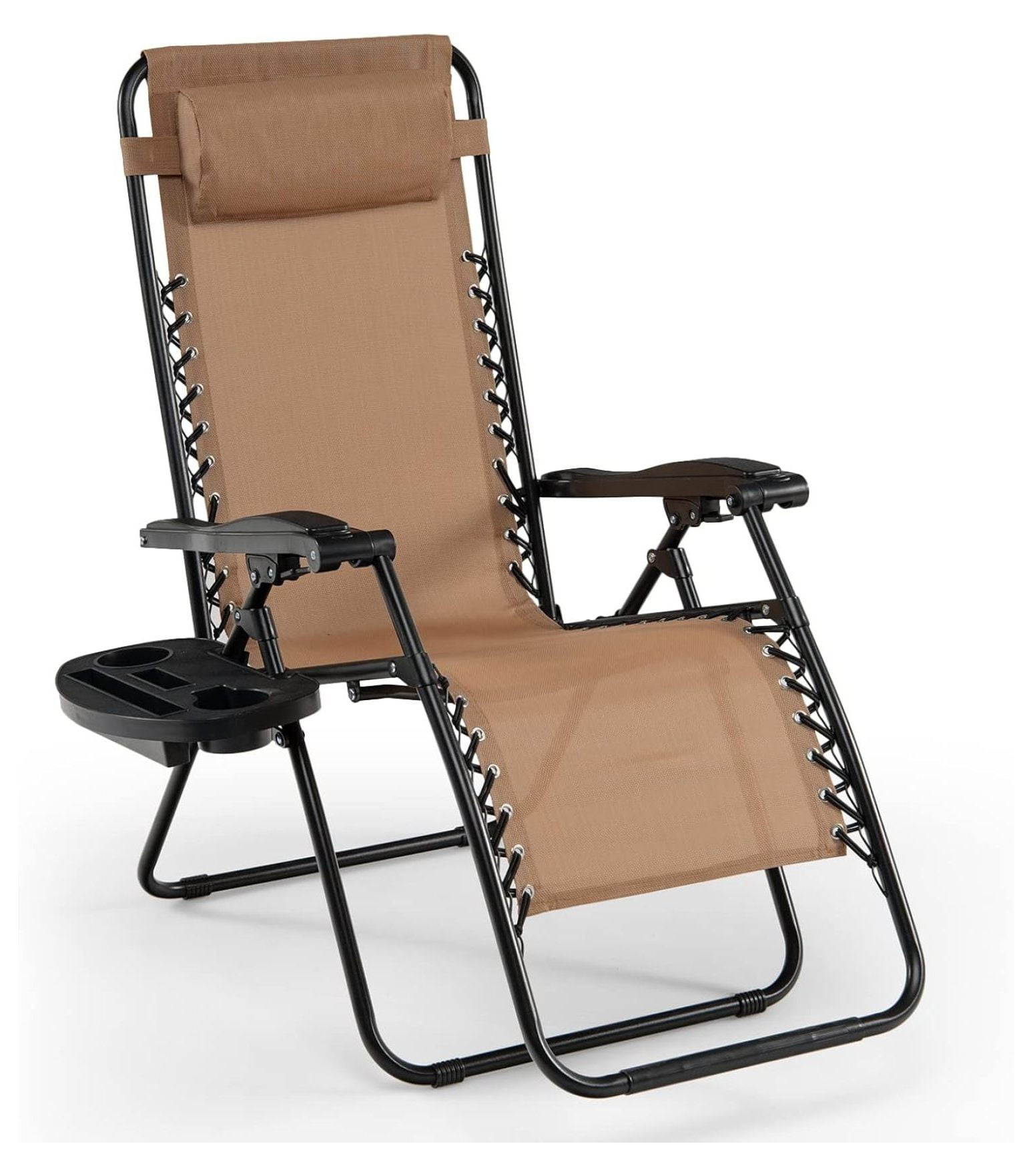 Folding Reclining Lounge Chair, Outdoor Recliner W/Side Tray ...