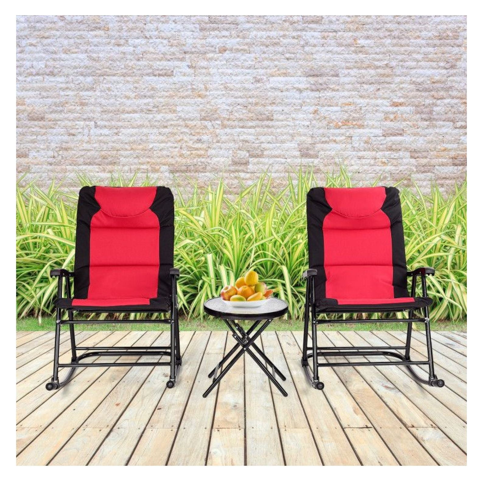 Folding Rocking Chair Set - 3 Pcs Outdoor Bistro Furniture with Table ...