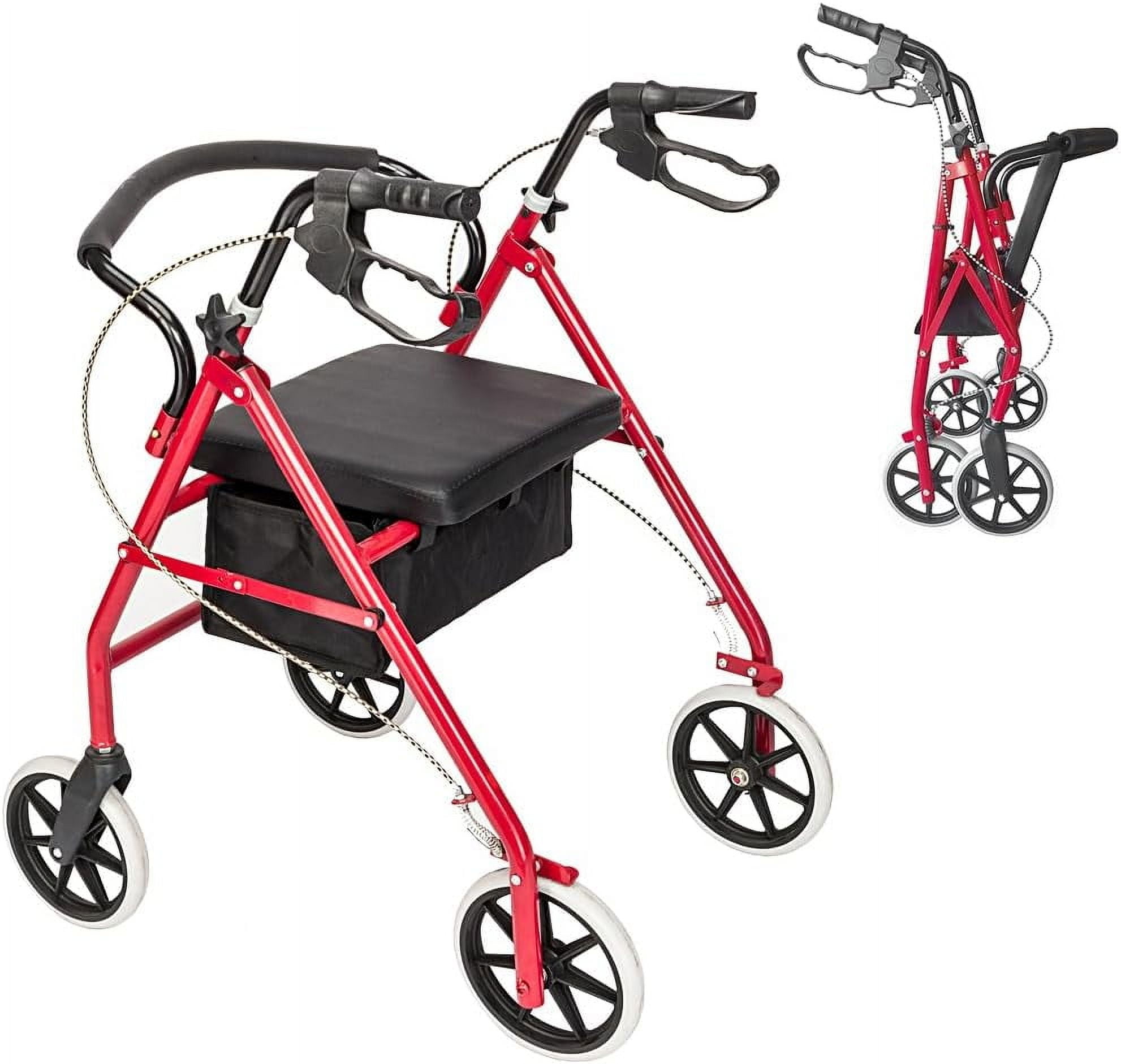 Folding Rollator Walker with Seat, Steel Rolling Walker with 8" Wheels ...