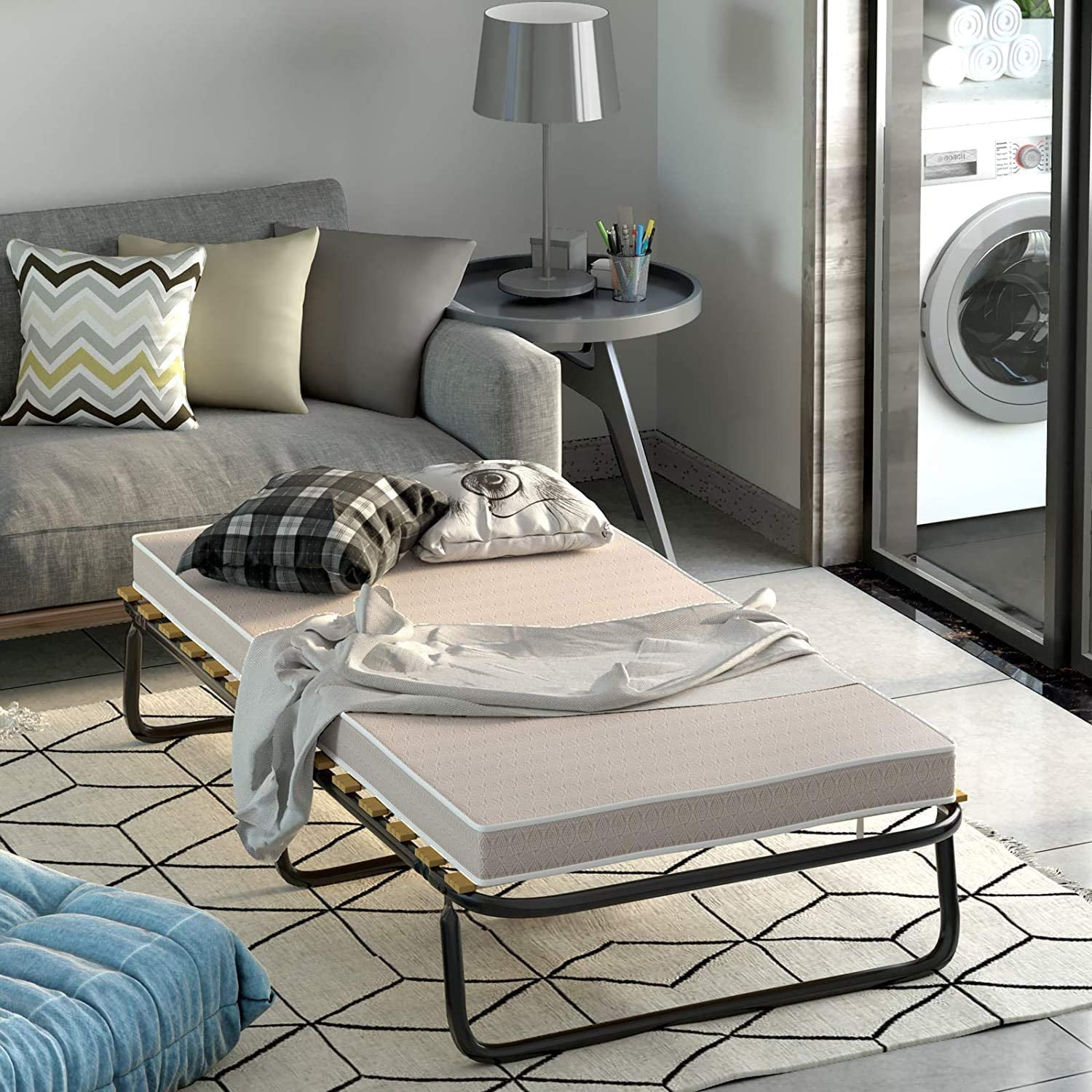 Folding Rollaway Bed with Mattress for Adults, Cot Size Portable Guest ...