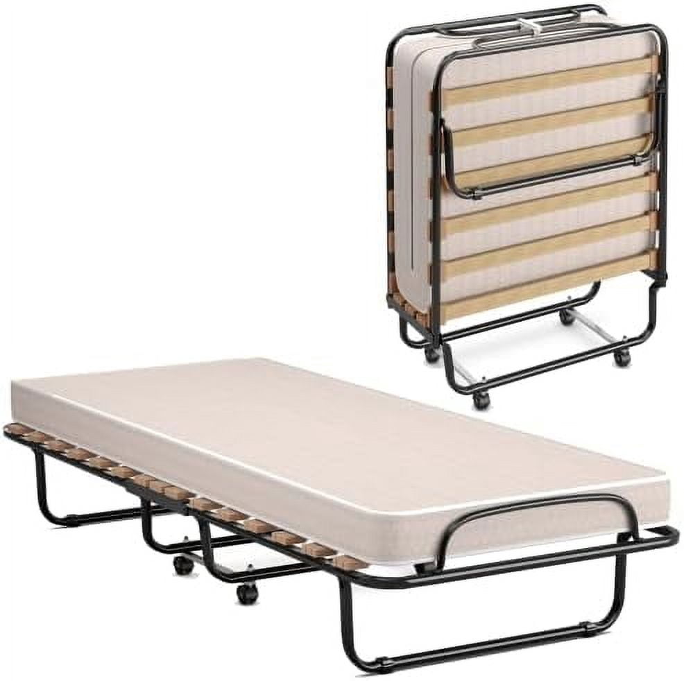 Folding Rollaway Bed with Mattress, Foldable Bed with Memory Foam ...