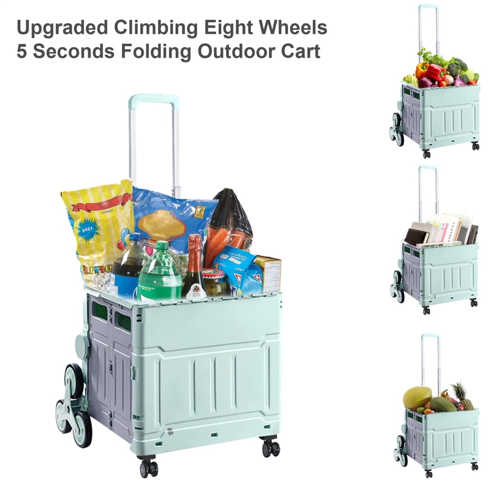 Folding Rolling Crate Cart, 110-200lbs Capacity, 2 Climbing + 2 Omni ...