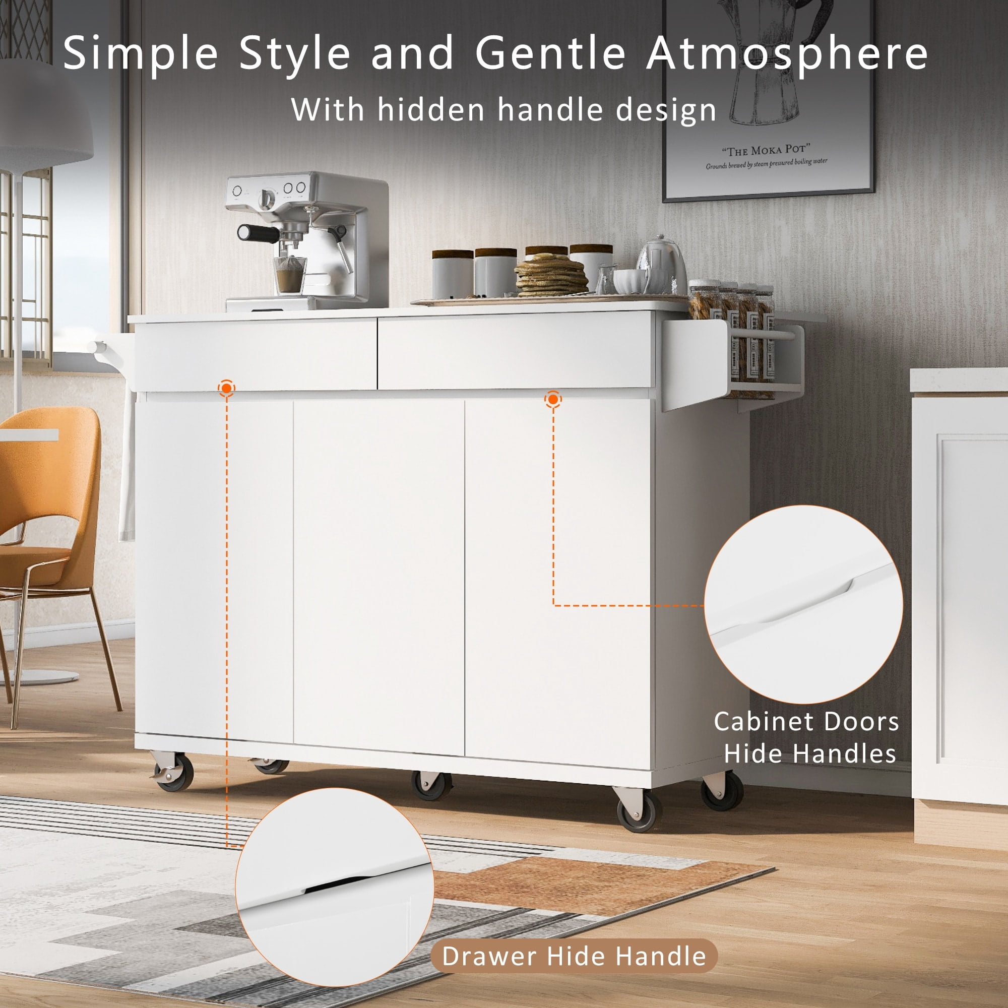 Folding Rolling Kitchen Island with Adjustable Shelves White - Walmart.com