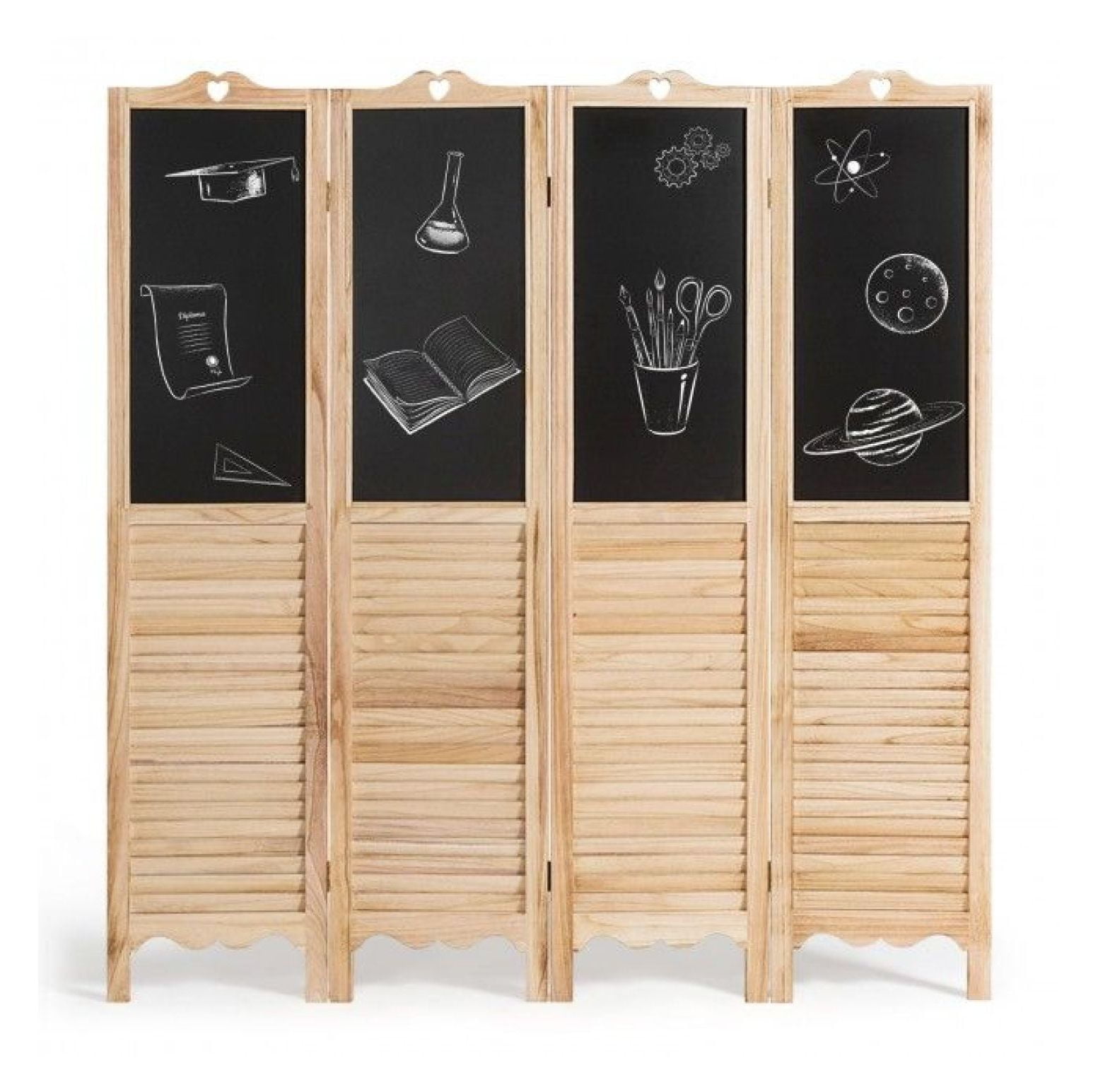 Folding Room Divider 4-Panel with Chalkboard, Wood Louvered Privacy ...