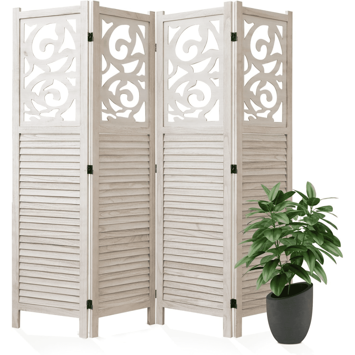 Folding Room Divider 5.6Ft 6 Panels Wood Carved Privacy Screens Free ...