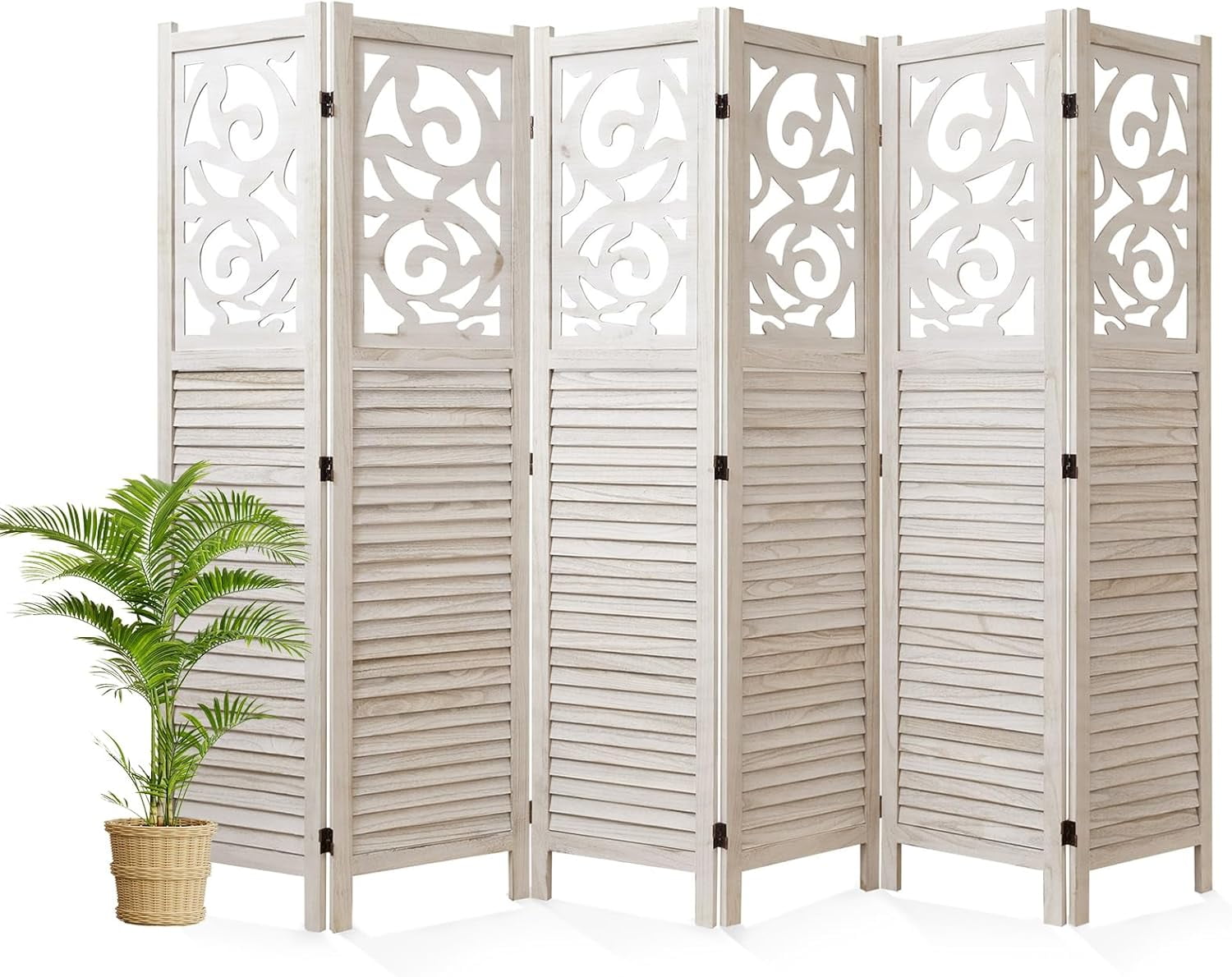 Folding Room Divider, 5.6Ft 6 Panels Wood Carved Privacy Screens, Free ...
