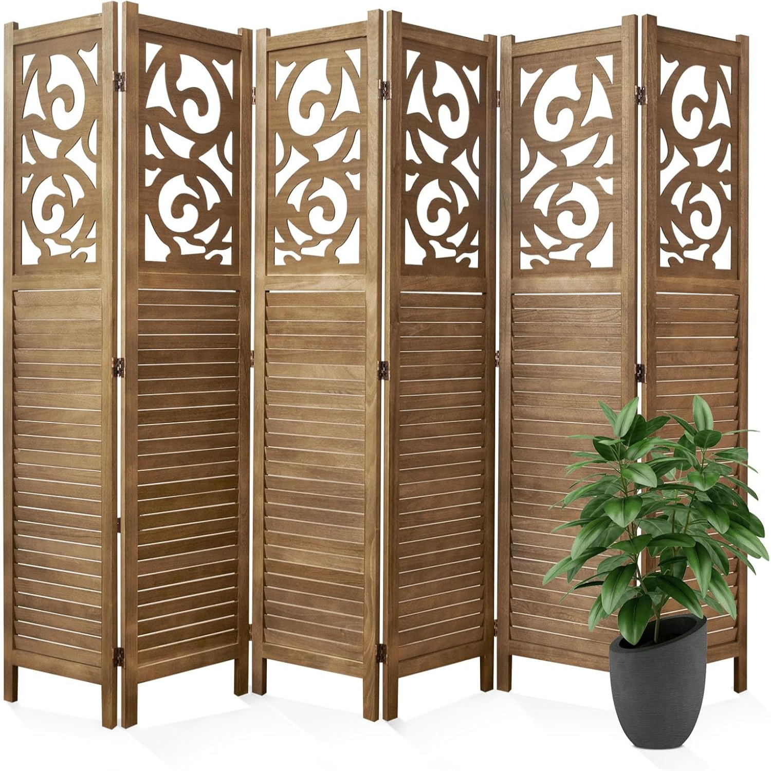 Folding Room Divider 5.6Ft 6 Panels Wood Carved Privacy Screens Free ...
