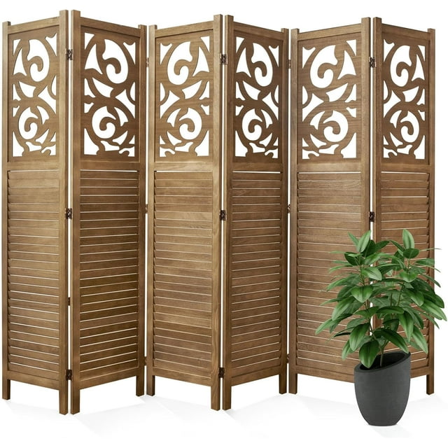 Folding Room Divider 5.6Ft 6 Panels Wood Carved Privacy Screens Free ...