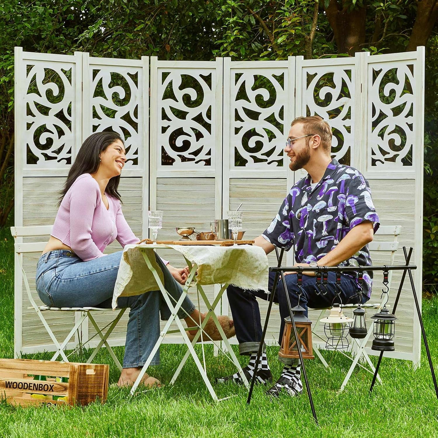 Folding Room Divider 5.6Ft 6 Panels Wood Carved Privacy Screens Free ...